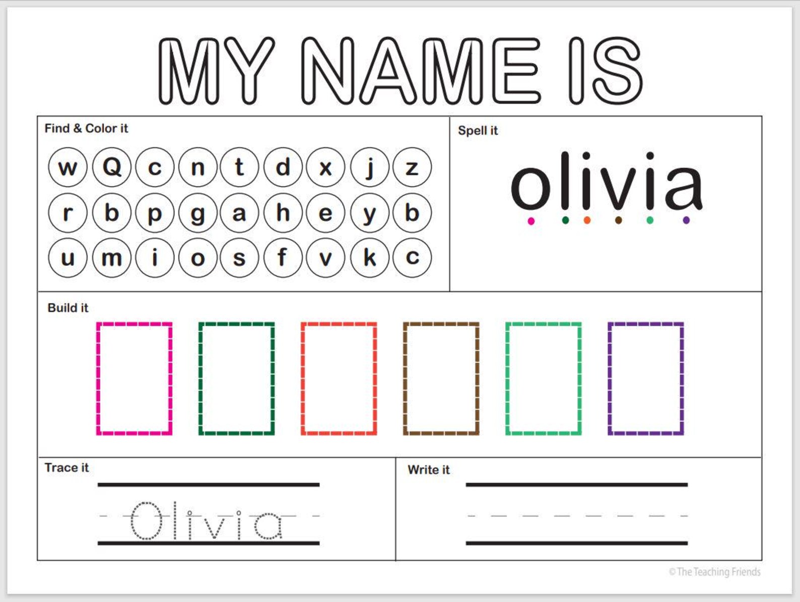 Custom Name Worksheet for Preschool Spell Build Trace Write Activity ...