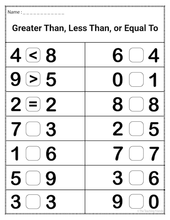 Greater Than Or Less Than Worksheets