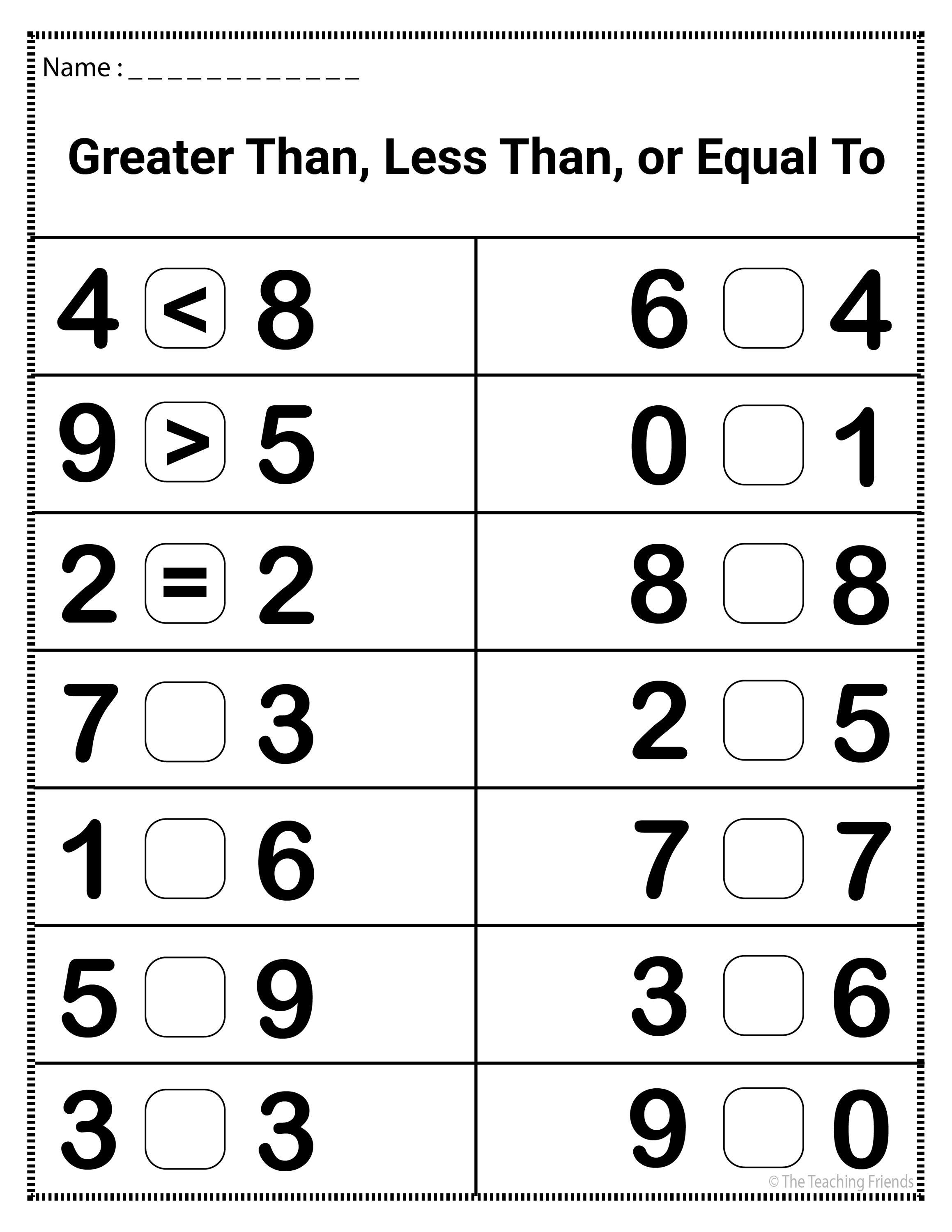 Greater Than Less Than Worksheets for Kids | Number Comparison Math ...