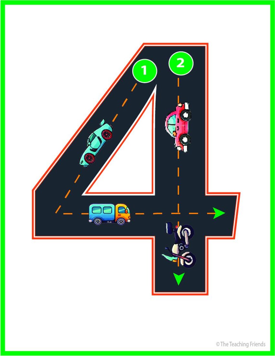 Number Tracing Roads Flashcards Car Counting Practice Montessori Math ...