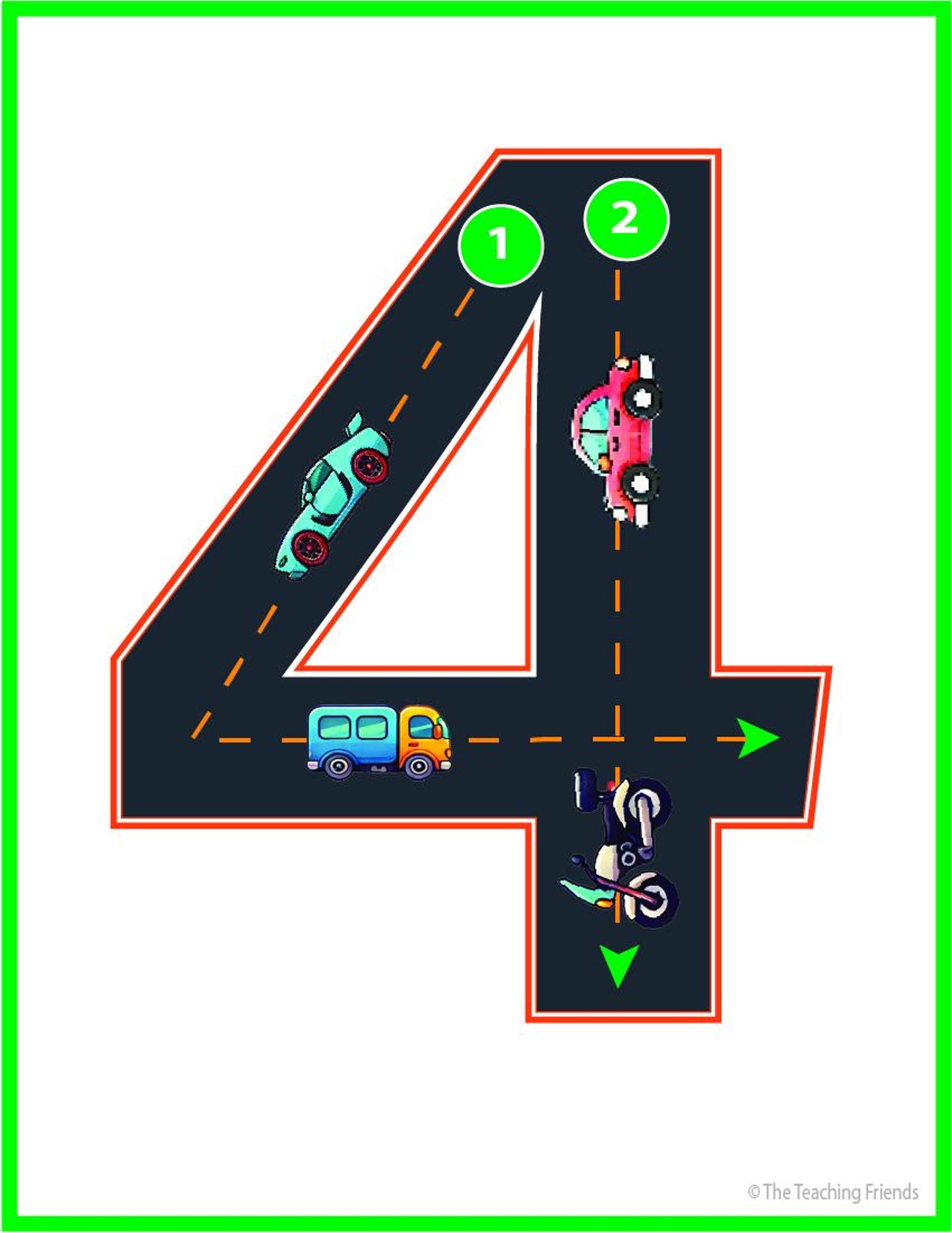 Number Tracing Roads Flashcards Car Counting Practice Montessori Math ...