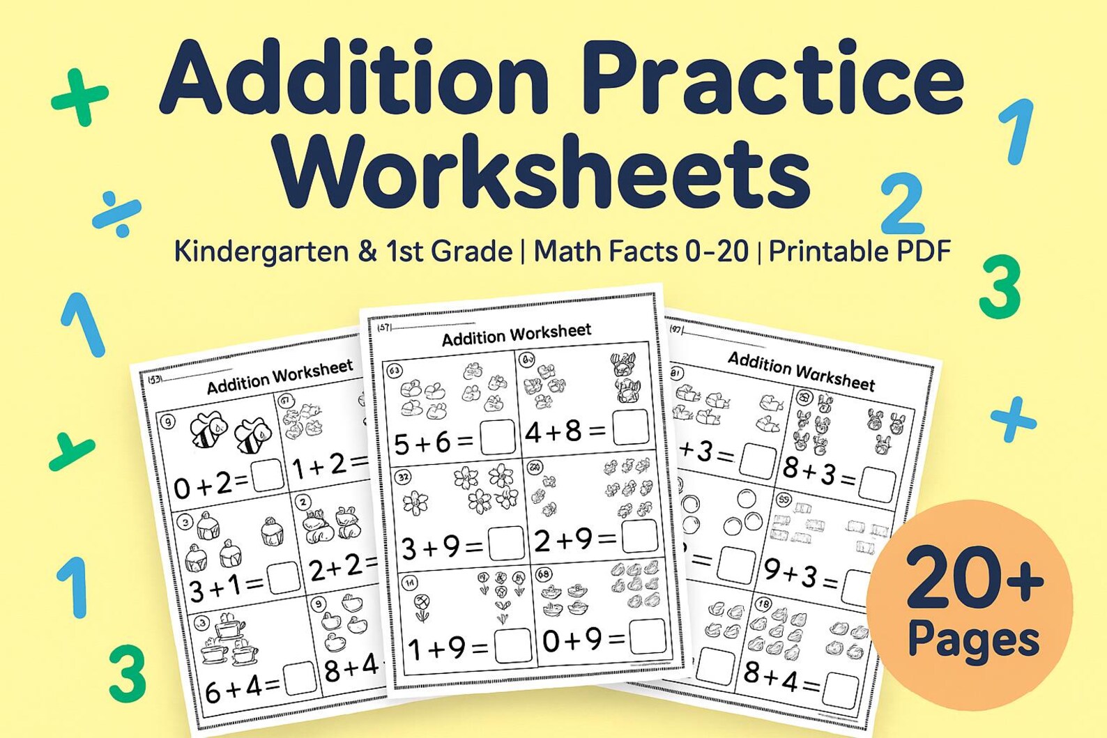 Addition Practice Worksheets for Kindergarten First Grade Printable ...