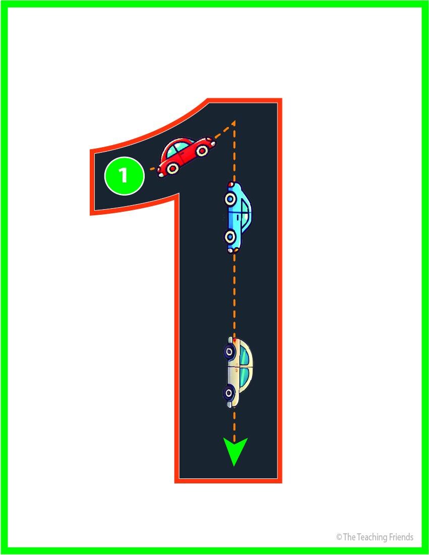 Number Tracing Roads Flashcards Car Counting Practice Montessori Math ...