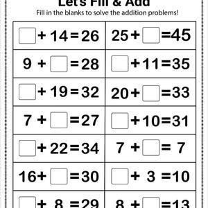 Addition Fill in the Blank Worksheets: Numbers 20-40 (printable) - Etsy