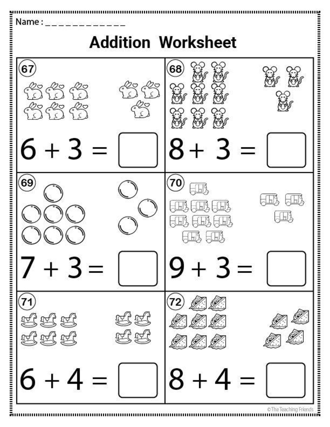Addition Practice Worksheets for Kindergarten First Grade Printable ...