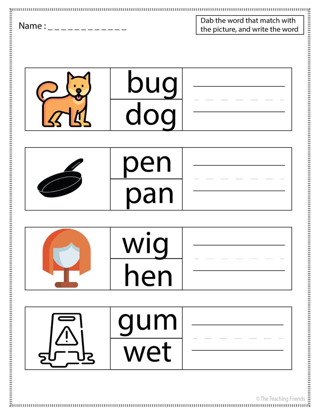 CVC Word Worksheets: Phonics Matching & Writing (printable PDF) - Etsy