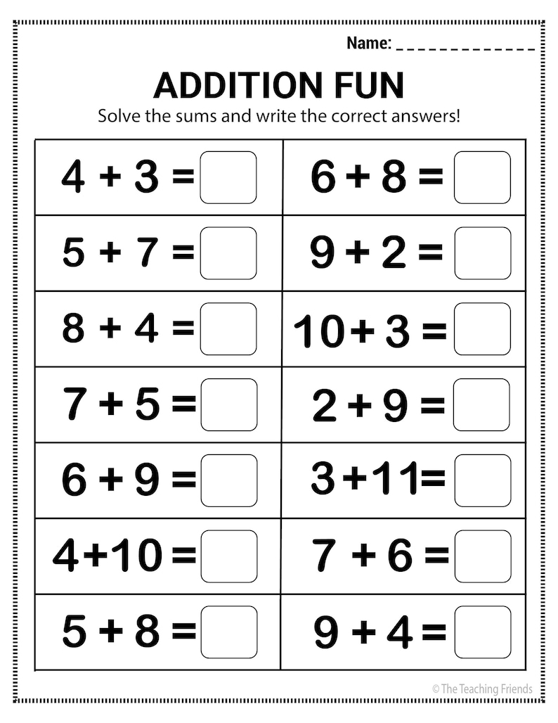 Addition Worksheets: Fill in the Blanks, Numbers 1-15 (PDF Printable ...