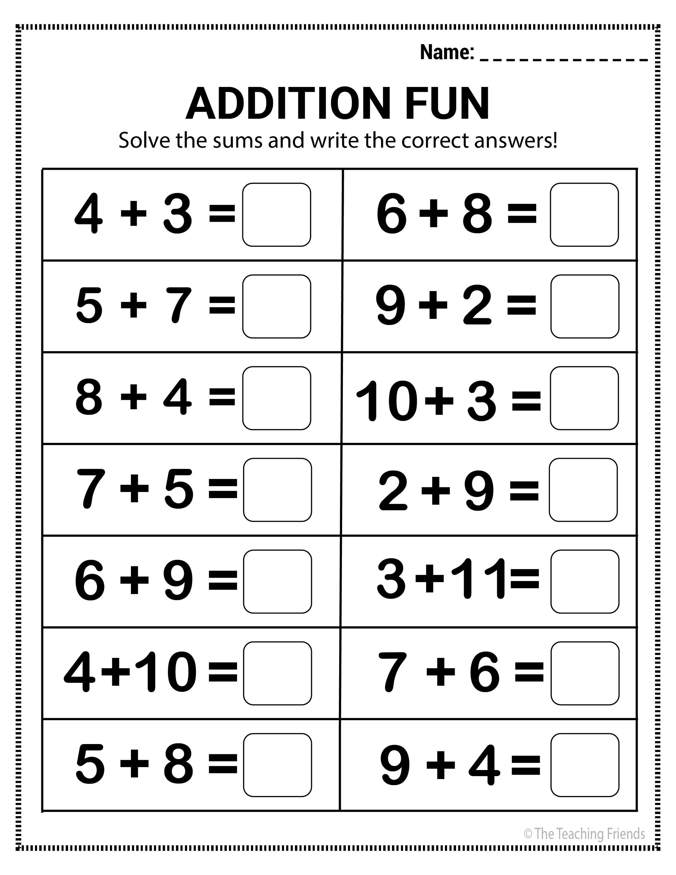 Addition Worksheets: Fill in the Blanks, Numbers 1-15 (PDF Printable ...