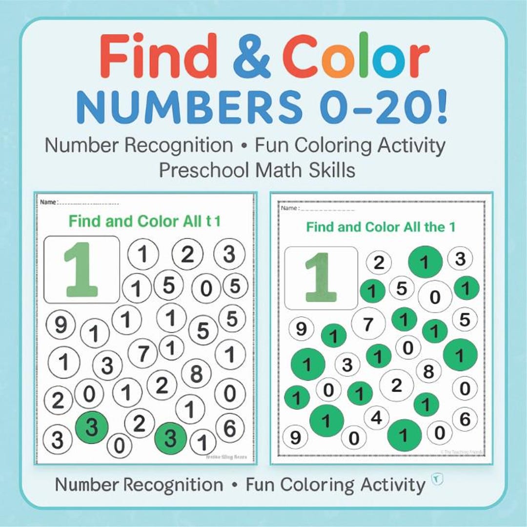 Find and Color Number Worksheets for Kids | Number Recognition Practice ...