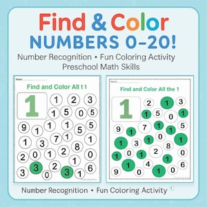 Find and Color Number Worksheets for Kids | Number Recognition Practice ...