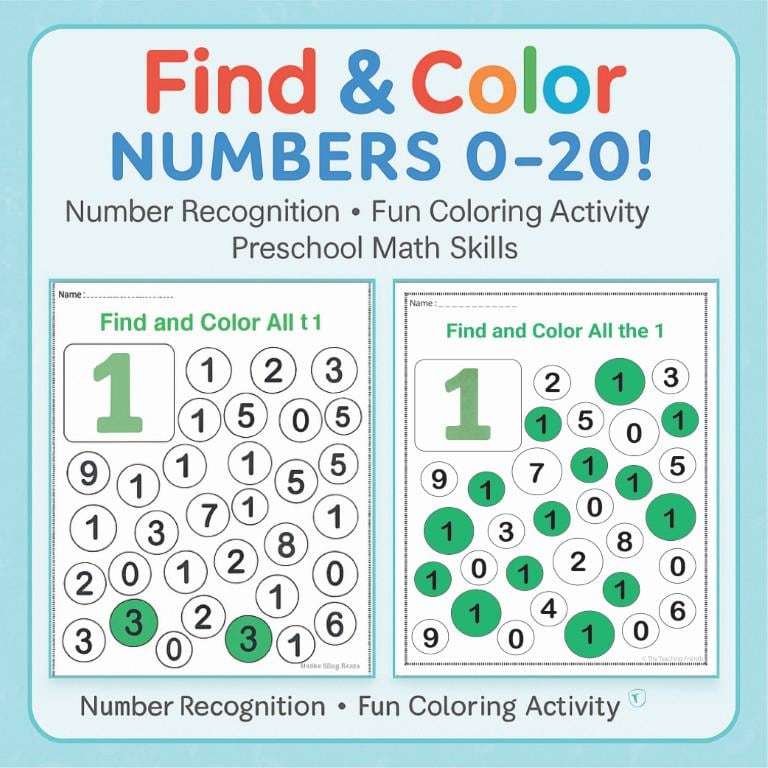 Find and Color Number Worksheets for Kids | Number Recognition Practice ...