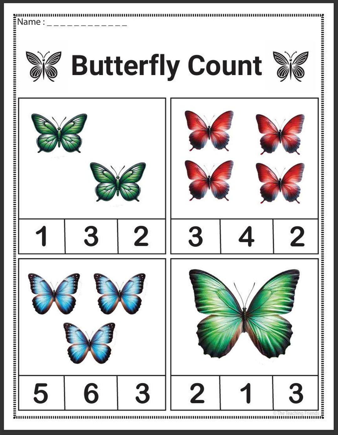 Butterfly Counting Clip Cards 1-20, Preschool and Kindergarten Math ...