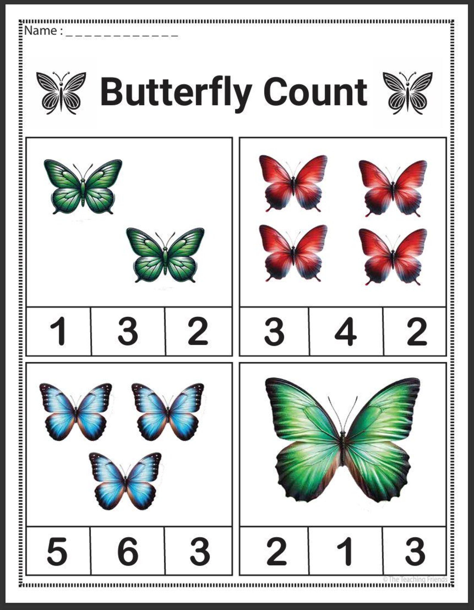 Butterfly Counting Clip Cards 1-20, Preschool and Kindergarten Math ...