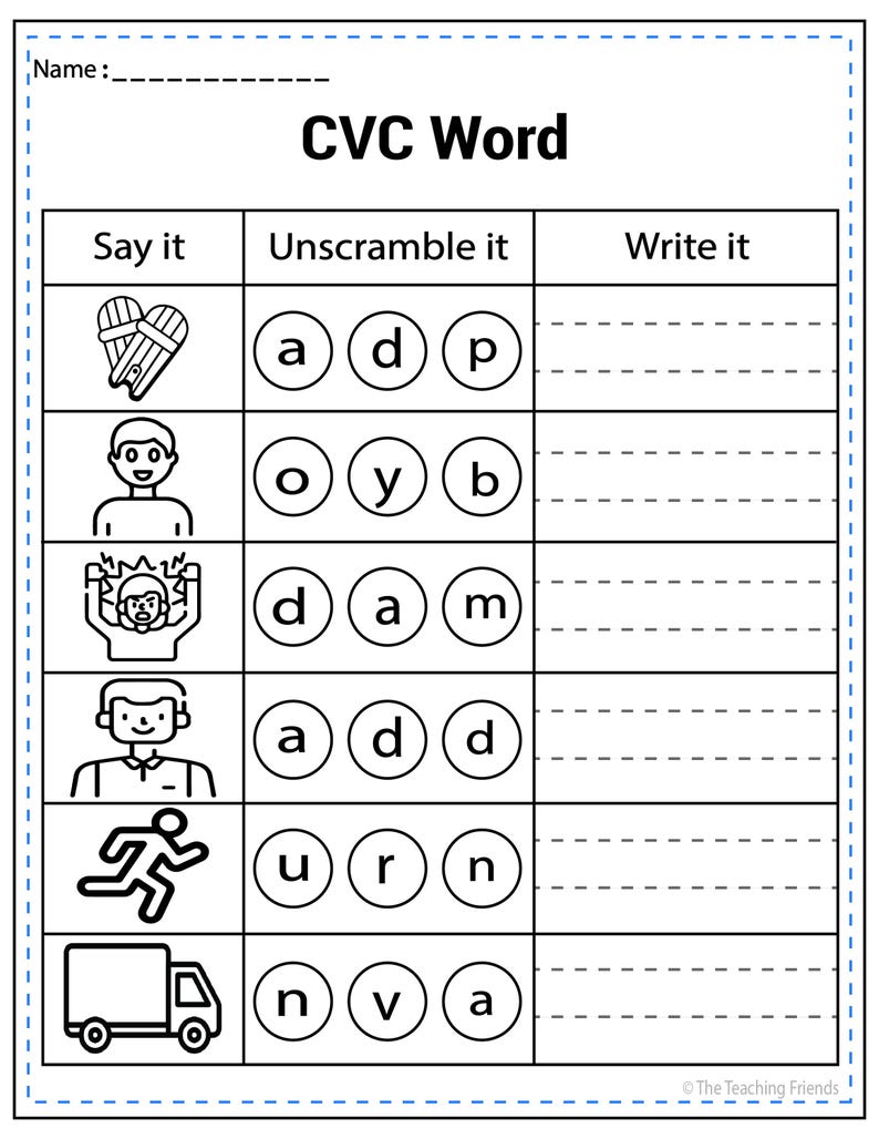 CVC Word Worksheets, Kindergarten Phonics, Short Vowel Sounds, Reading ...