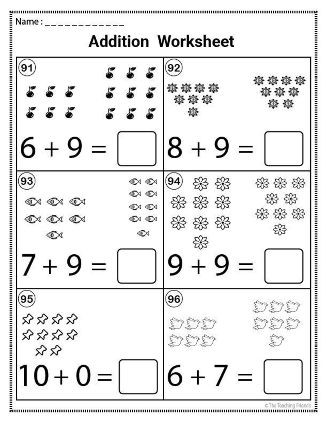 Addition Practice Worksheets for Kindergarten First Grade Printable ...