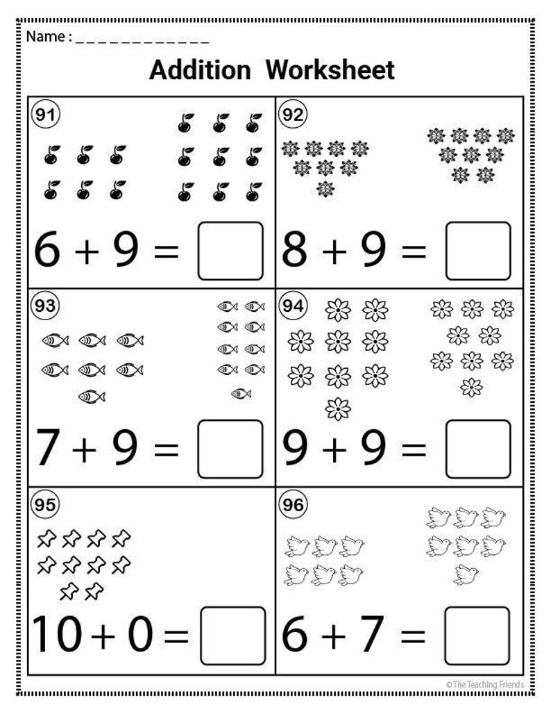 Addition Practice Worksheets for Kindergarten First Grade Printable ...