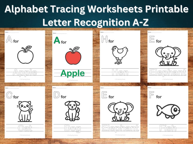Alphabet Tracing Worksheets Printable Letter Recognition A-Z Uppercase ...