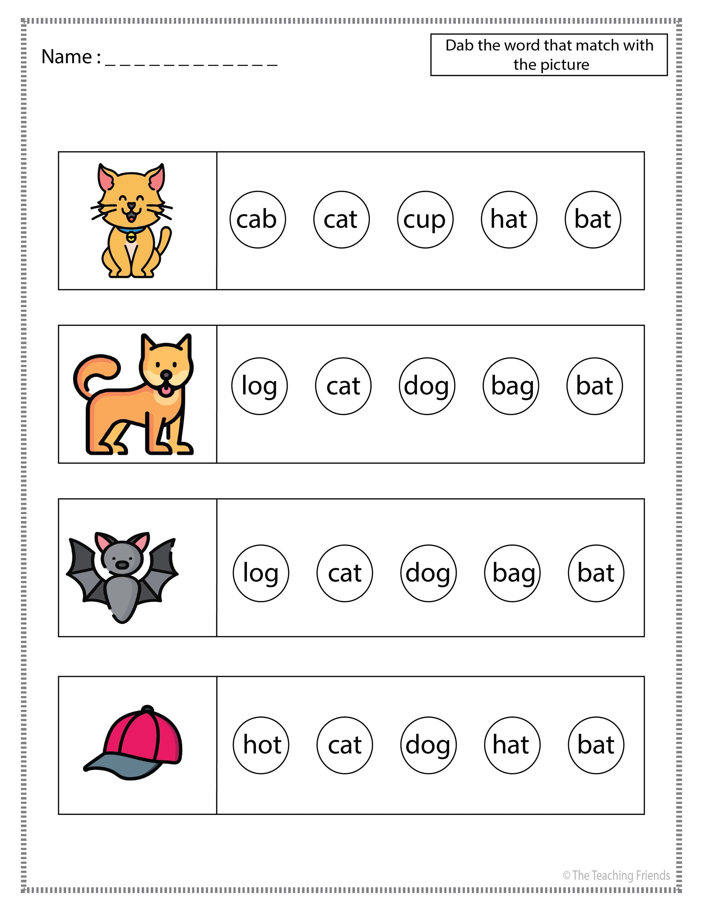 CVC Word Dab Worksheets: Phonics Activity for Kindergarten (printable ...