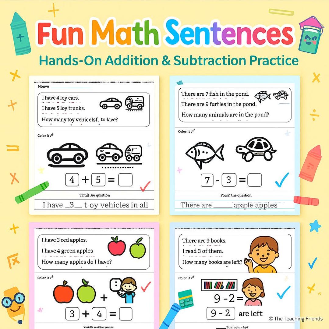 Fun Math Sentences | Hands-on Addition and Subtraction Practice ...