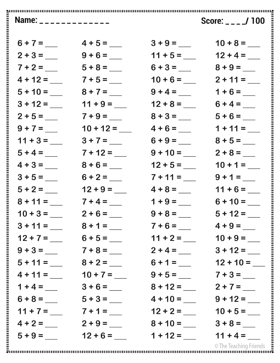 Addition and Subtraction Math Drills | Kindergarten and 1st Grade (PDF ...
