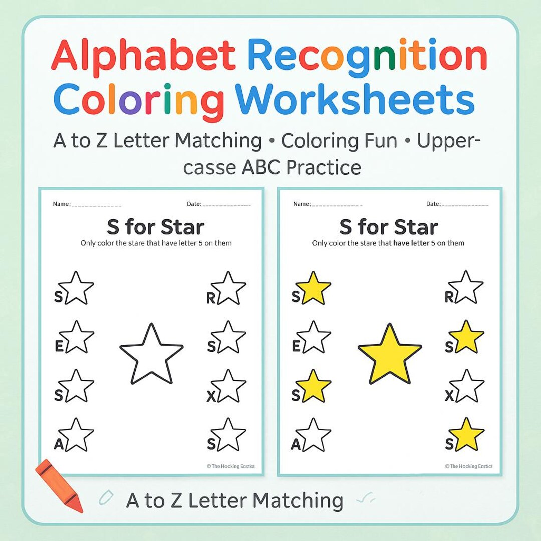 Alphabet Coloring Worksheets: A-Z Letter Matching Activity (printable ...
