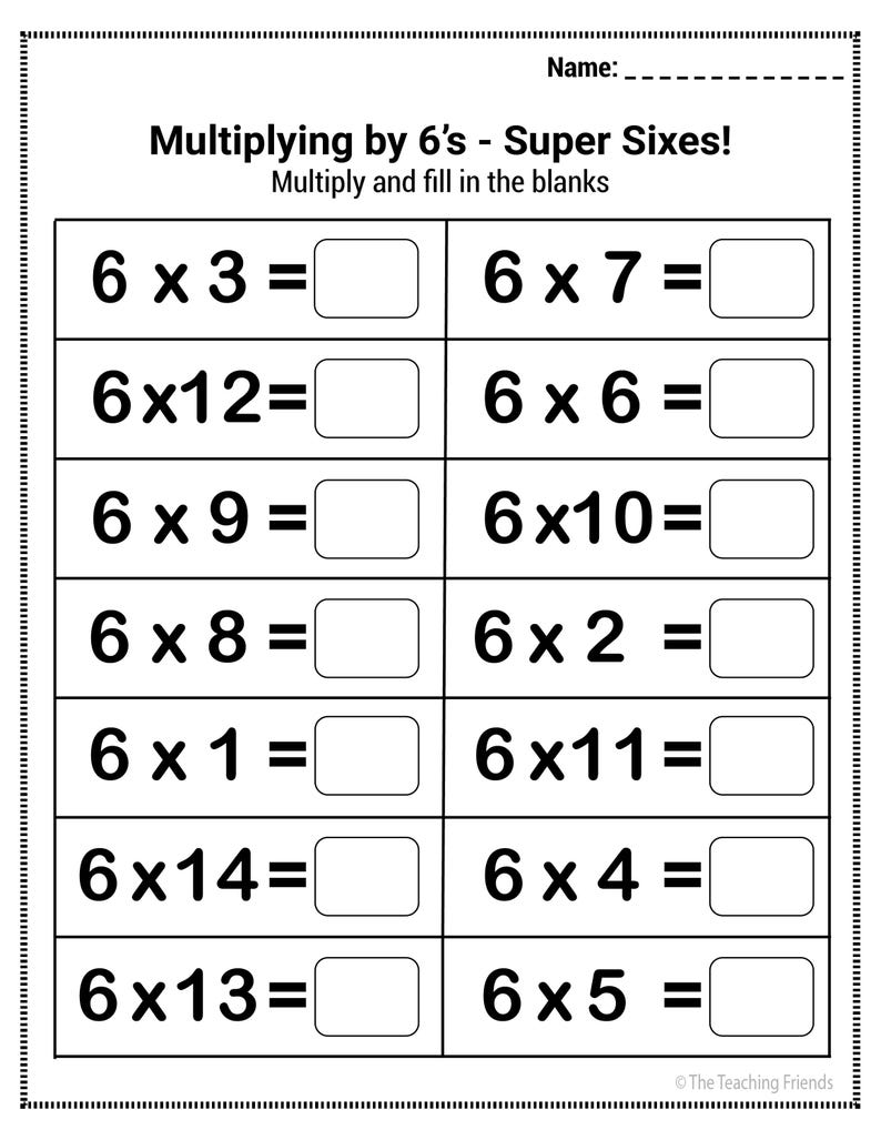 14 Printable Multiplication Worksheets, Kids Math Practice, Fill in the ...