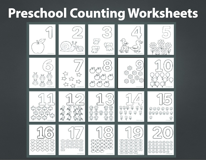 Number Coloring Pages 1-20 – Preschool Math Worksheets (printable PDF ...