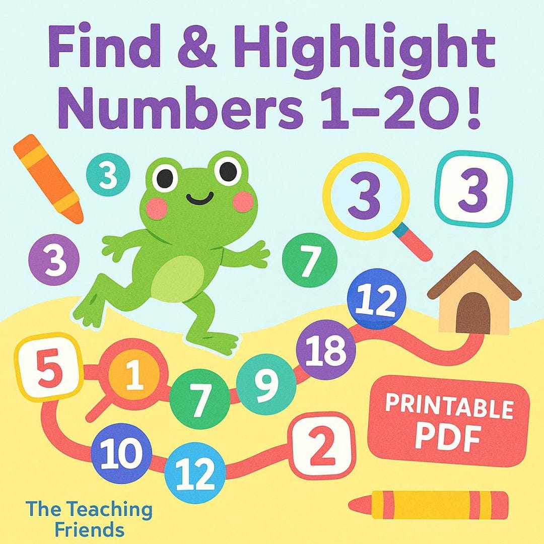 Number Recognition Worksheets: Find and Highlight Numbers 1-20 ...