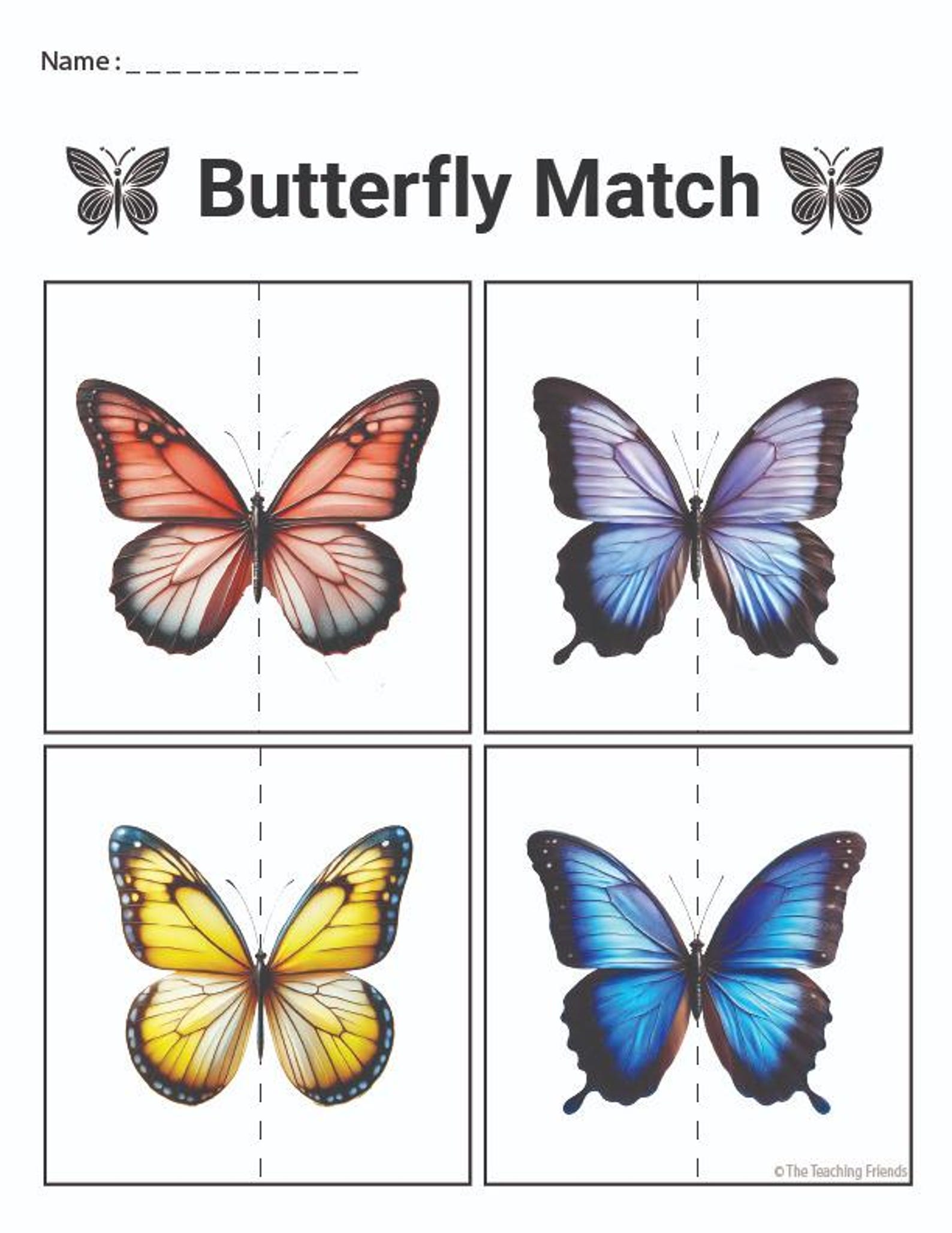 Butterfly Match Puzzle Symmetry Matching Game Preschool Kindergarten ...