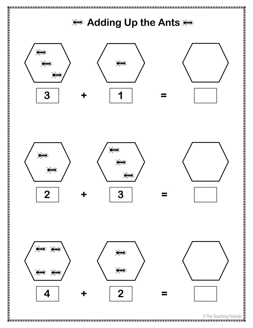 Kindergarten Addition With Ants | Fun Math Worksheets for Early ...