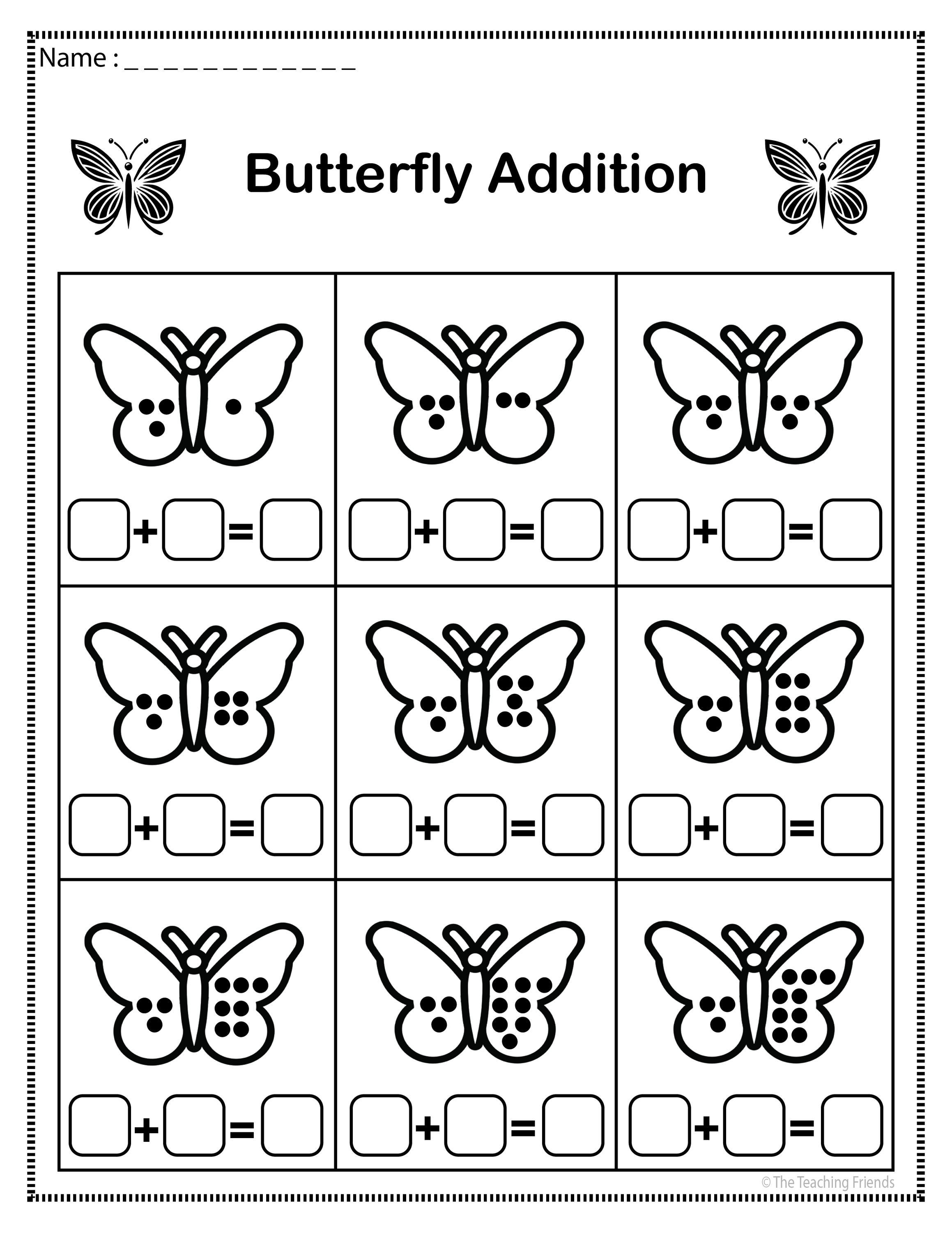 Butterfly Math Worksheets: Addition & Subtraction Practice (PDF) - Etsy