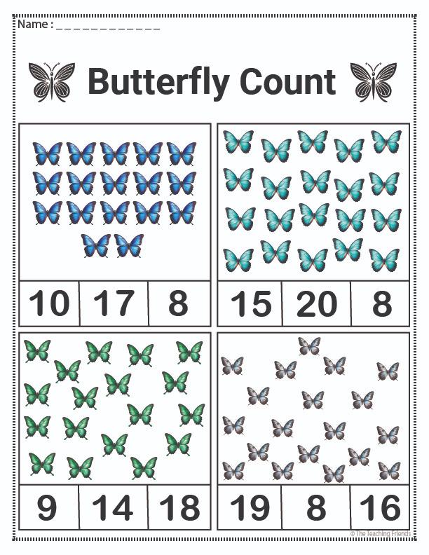 Butterfly Counting Clip Cards 1-20, Preschool and Kindergarten Math ...