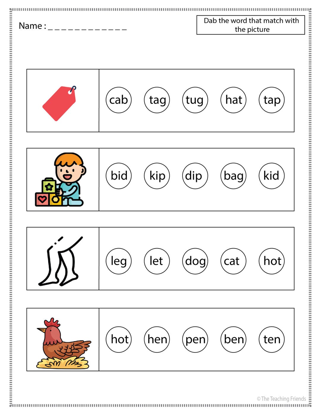 CVC Word Dab Worksheets: Phonics Activity for Kindergarten (printable ...