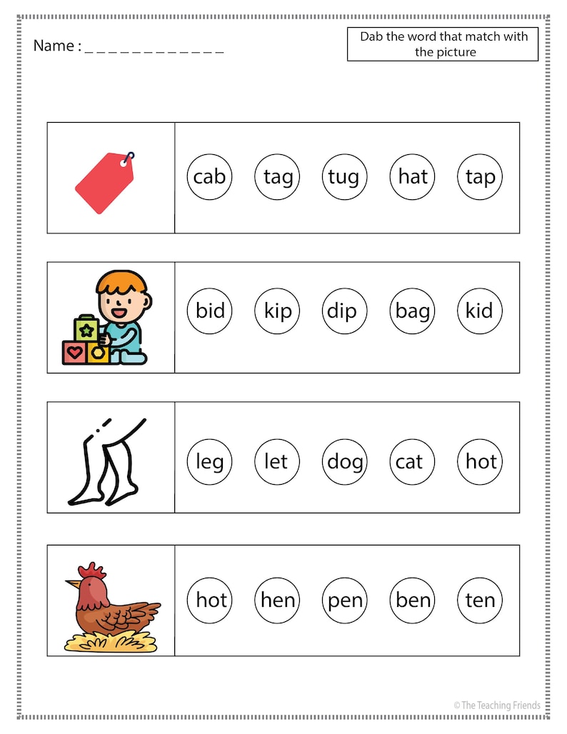 CVC Word Dab Worksheets: Phonics Activity for Kindergarten (printable ...