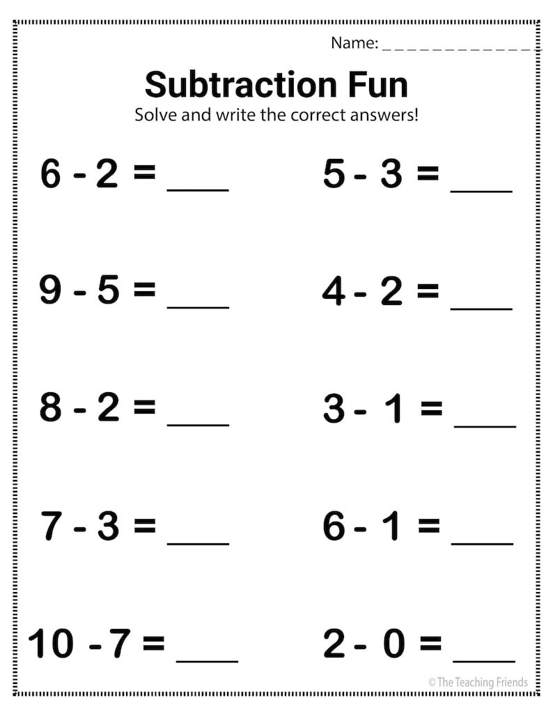 25 Printable Subtraction Worksheets for Kids | Numbers 1–10 Math ...