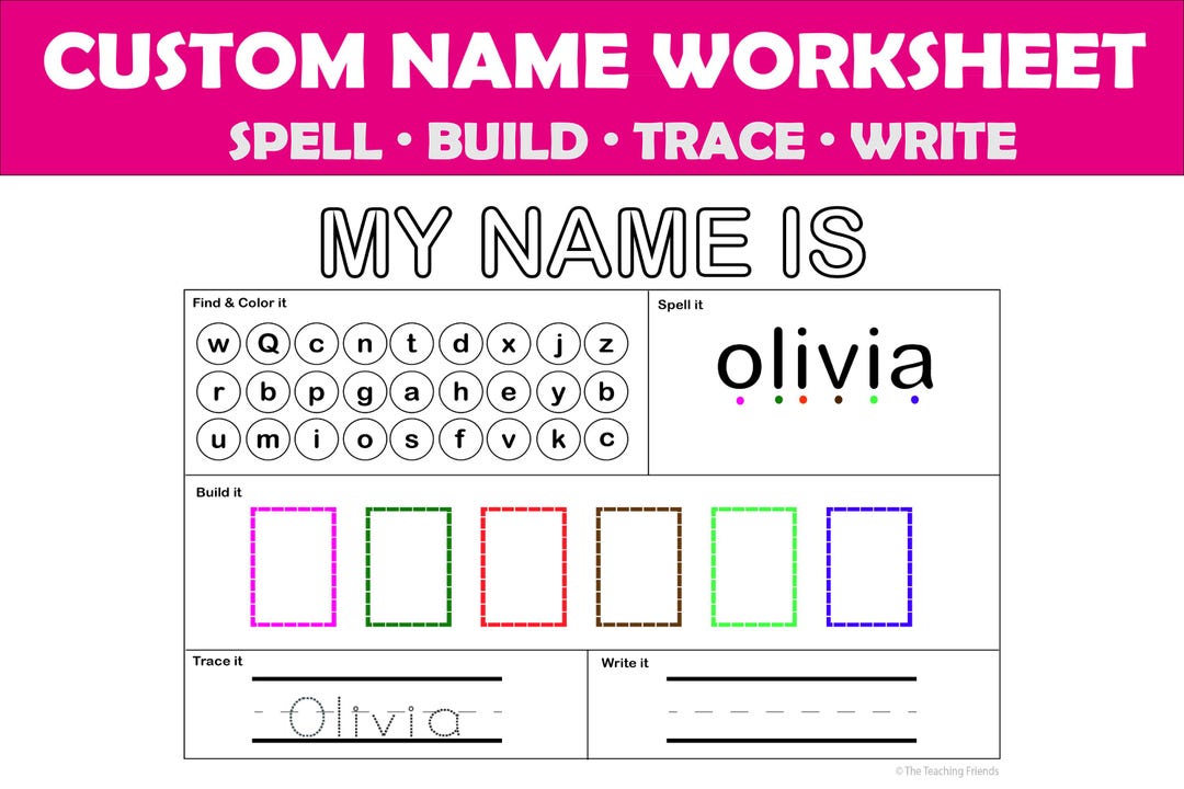 Personalized Name Worksheet: Spell, Trace & Write - Custom Kids ...