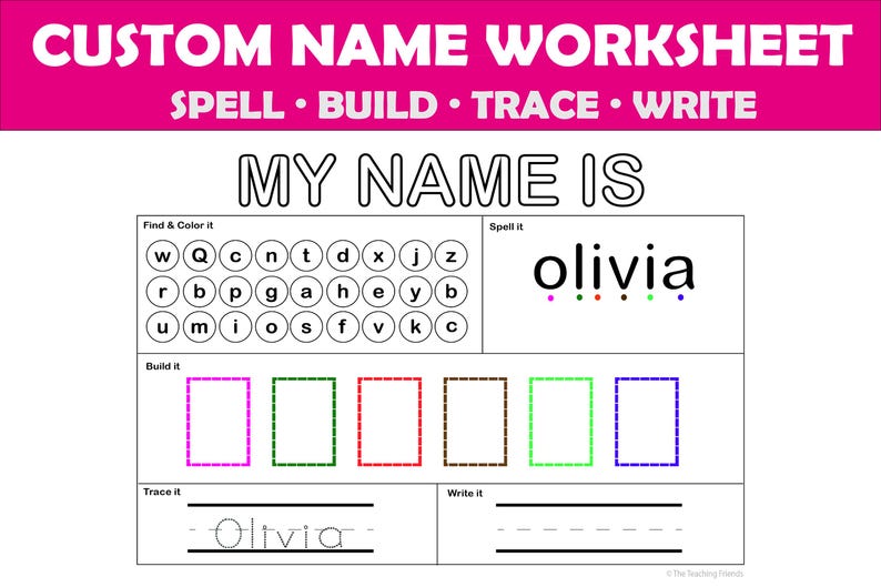 Personalized Name Worksheet: Spell, Trace & Write - Custom Kids ...