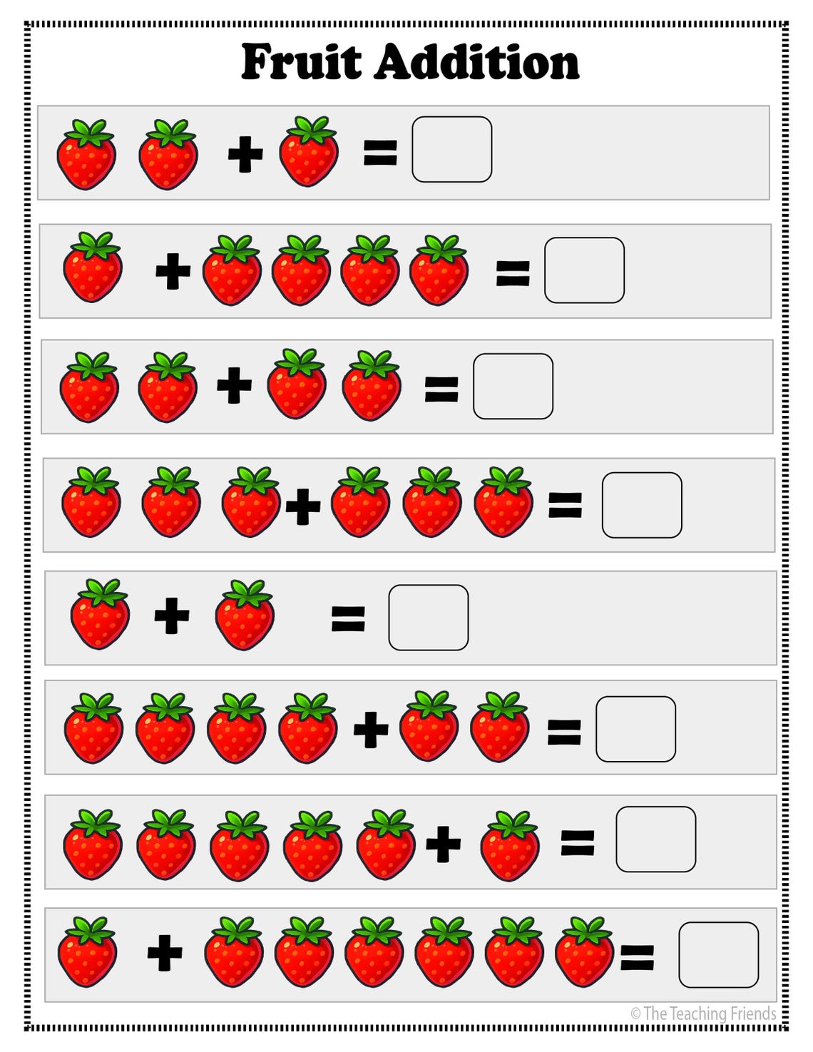 Fruit Addition Worksheets for Kindergarten and 1st Grade Fun Counting ...