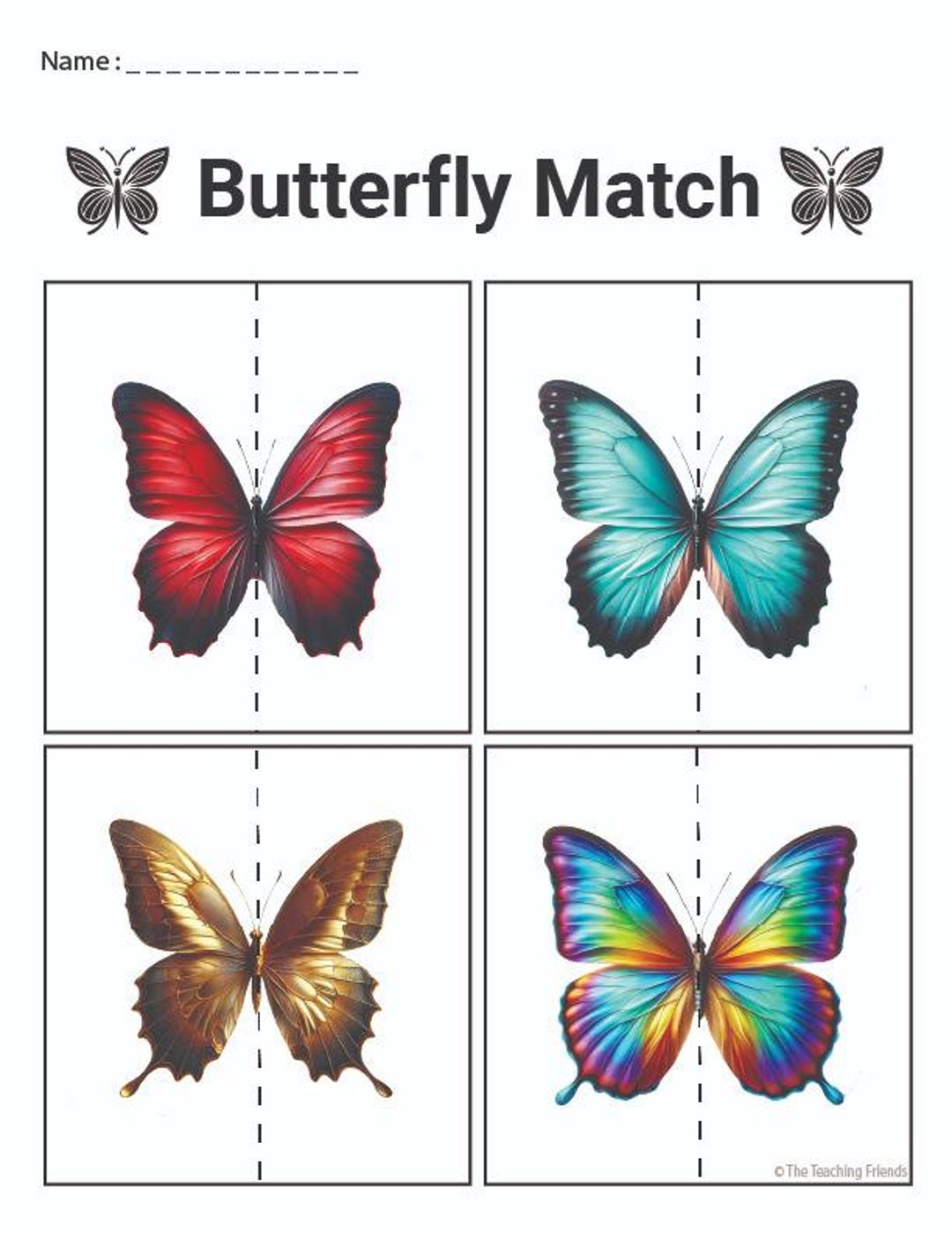 Butterfly Match Puzzle Symmetry Matching Game Preschool Kindergarten ...