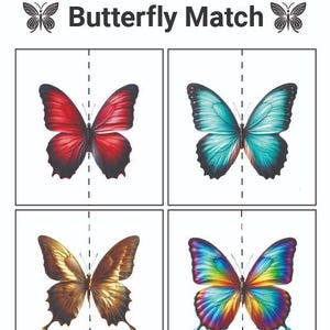 Butterfly Match Puzzle Symmetry Matching Game Preschool Kindergarten ...