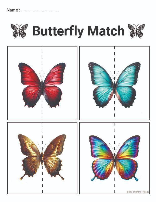 Butterfly Match Puzzle Symmetry Matching Game Preschool Kindergarten ...