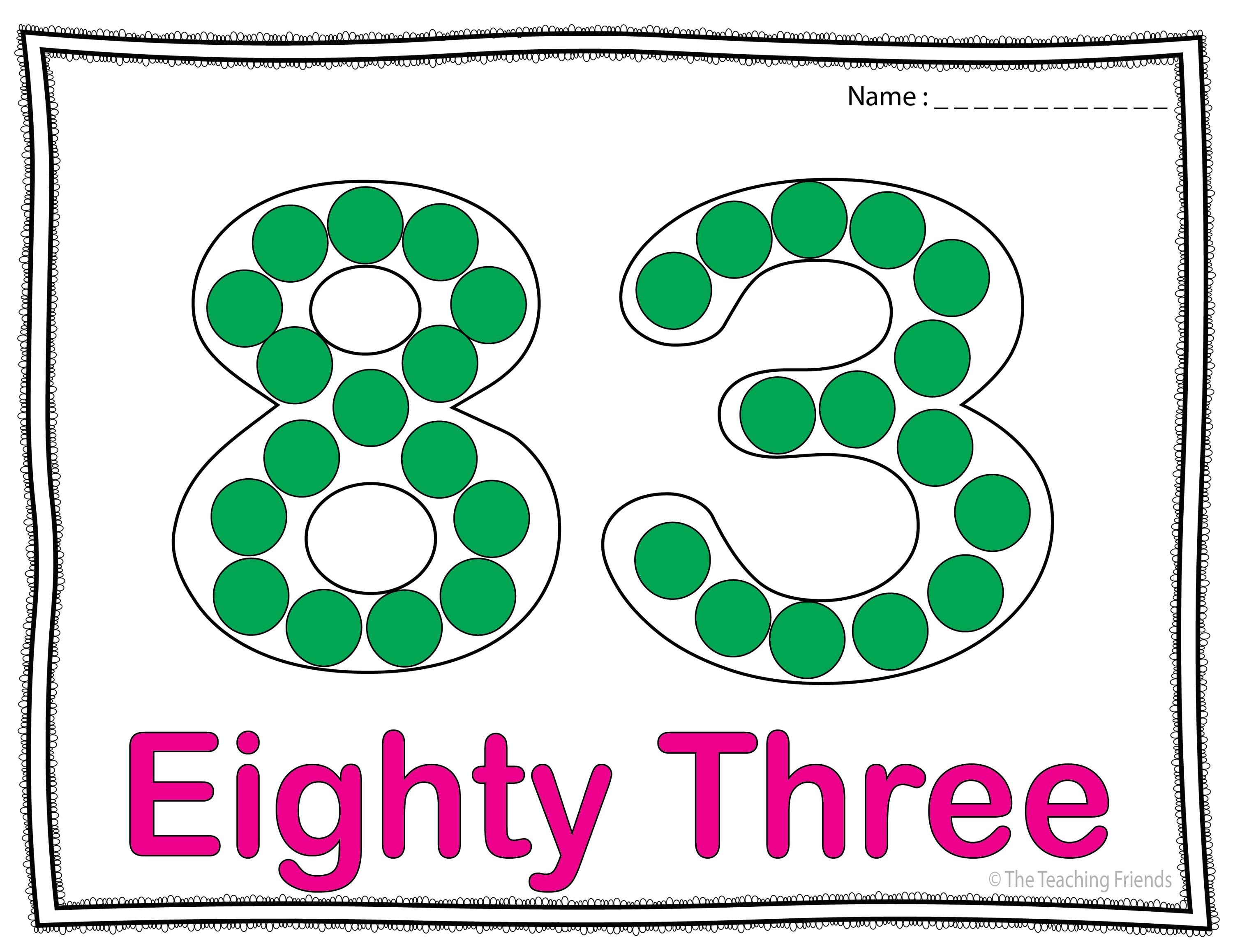 Number Dot Painting Worksheets 81-100| Bingo Daubers | Kindergarten ...