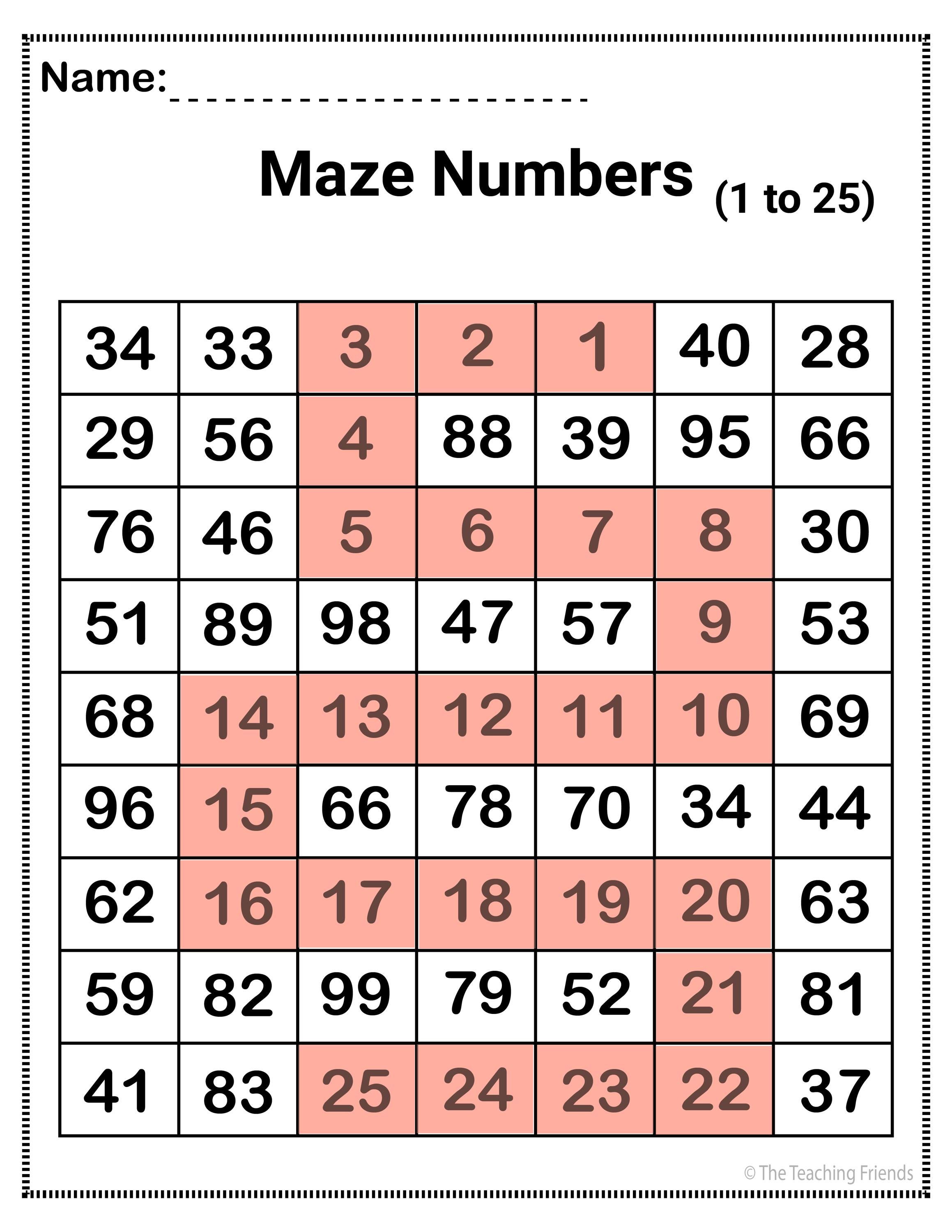 Number Maze Worksheets, Fun Math Activity, Numbers 1-100, Kindergarten ...