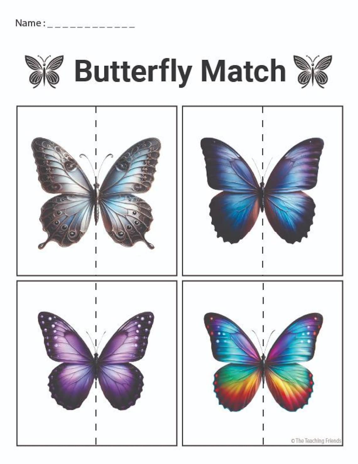 Butterfly Match Puzzle Symmetry Matching Game Preschool Kindergarten ...