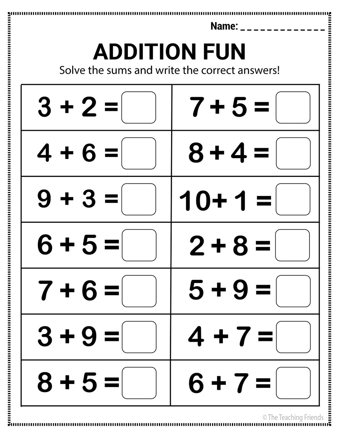 Addition Worksheets: Fill in the Blanks, Numbers 1-15 (PDF Printable ...