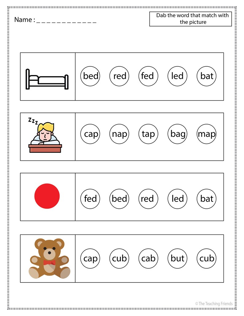 CVC Word Dab Worksheets: Phonics Activity for Kindergarten (printable ...