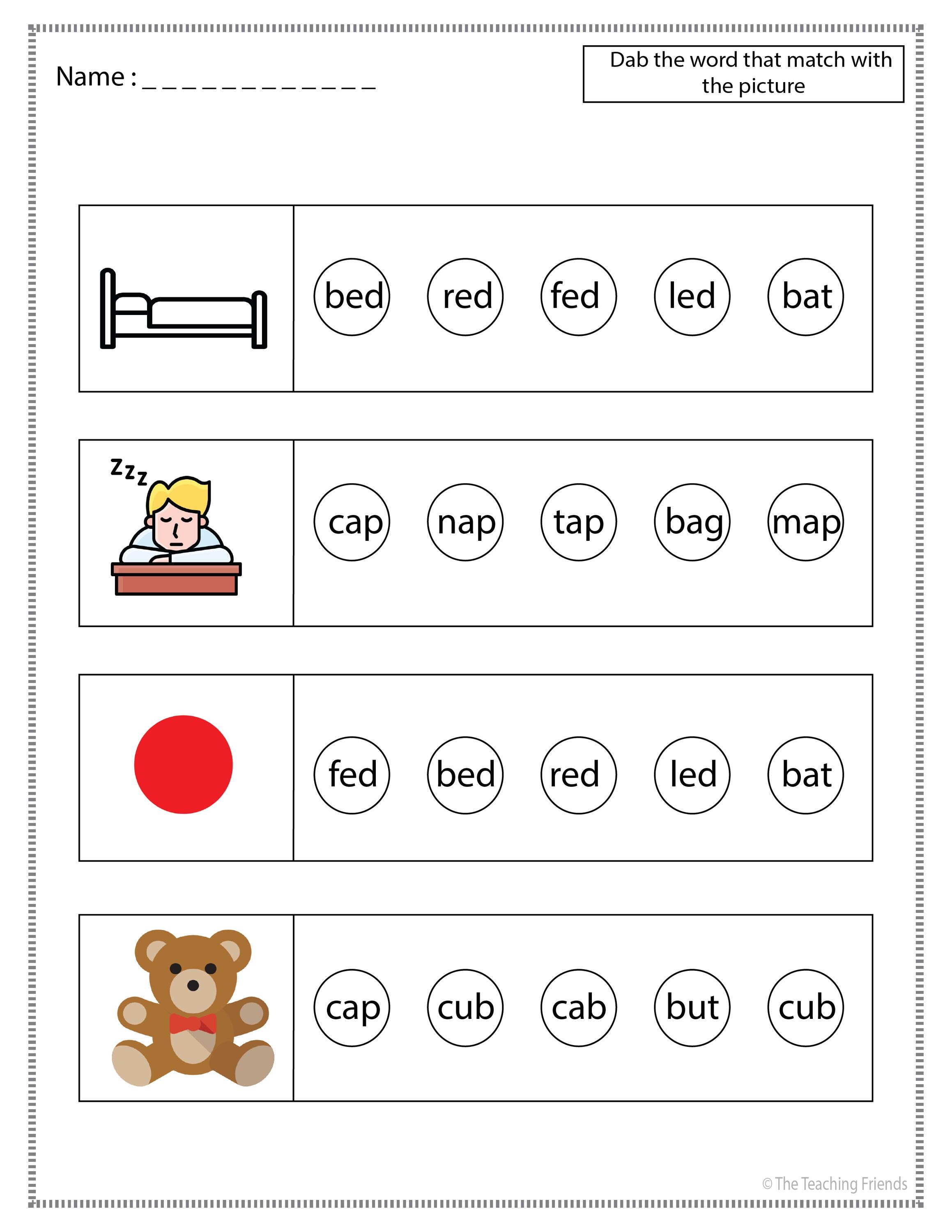 CVC Word Dab Worksheets: Phonics Activity for Kindergarten (printable ...