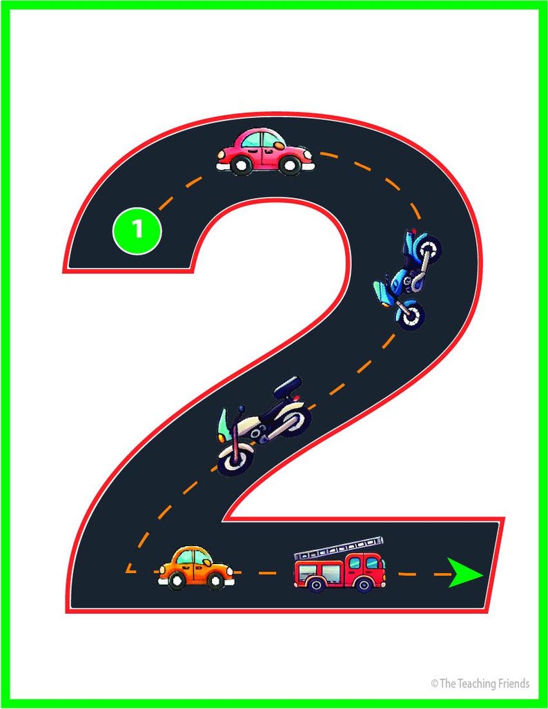 Number Tracing Roads Flashcards Car Counting Practice Montessori Math ...