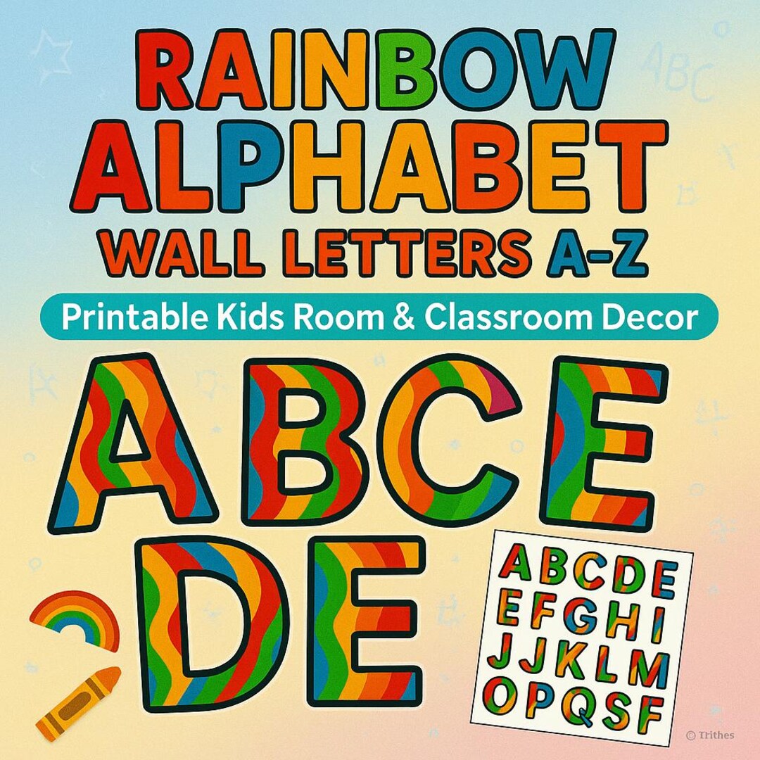 Rainbow Alphabet Wall Letters A to Z Printable – Bold and Colourful ABC ...