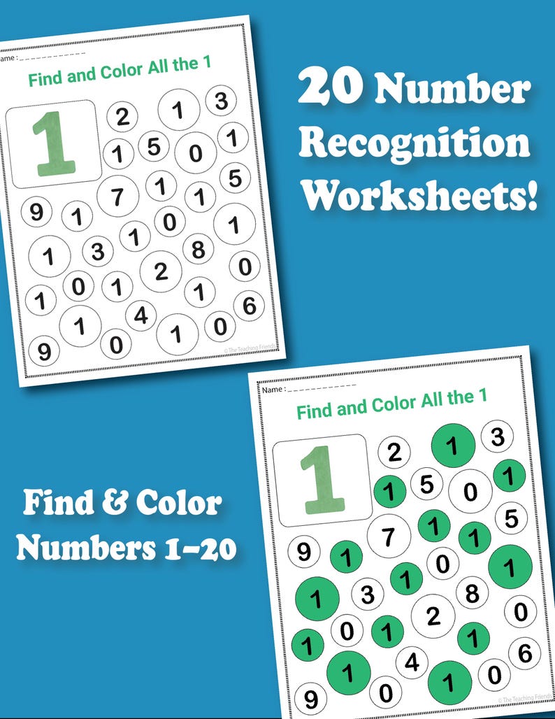 Find and Color Number Worksheets for Kids | Number Recognition Practice ...